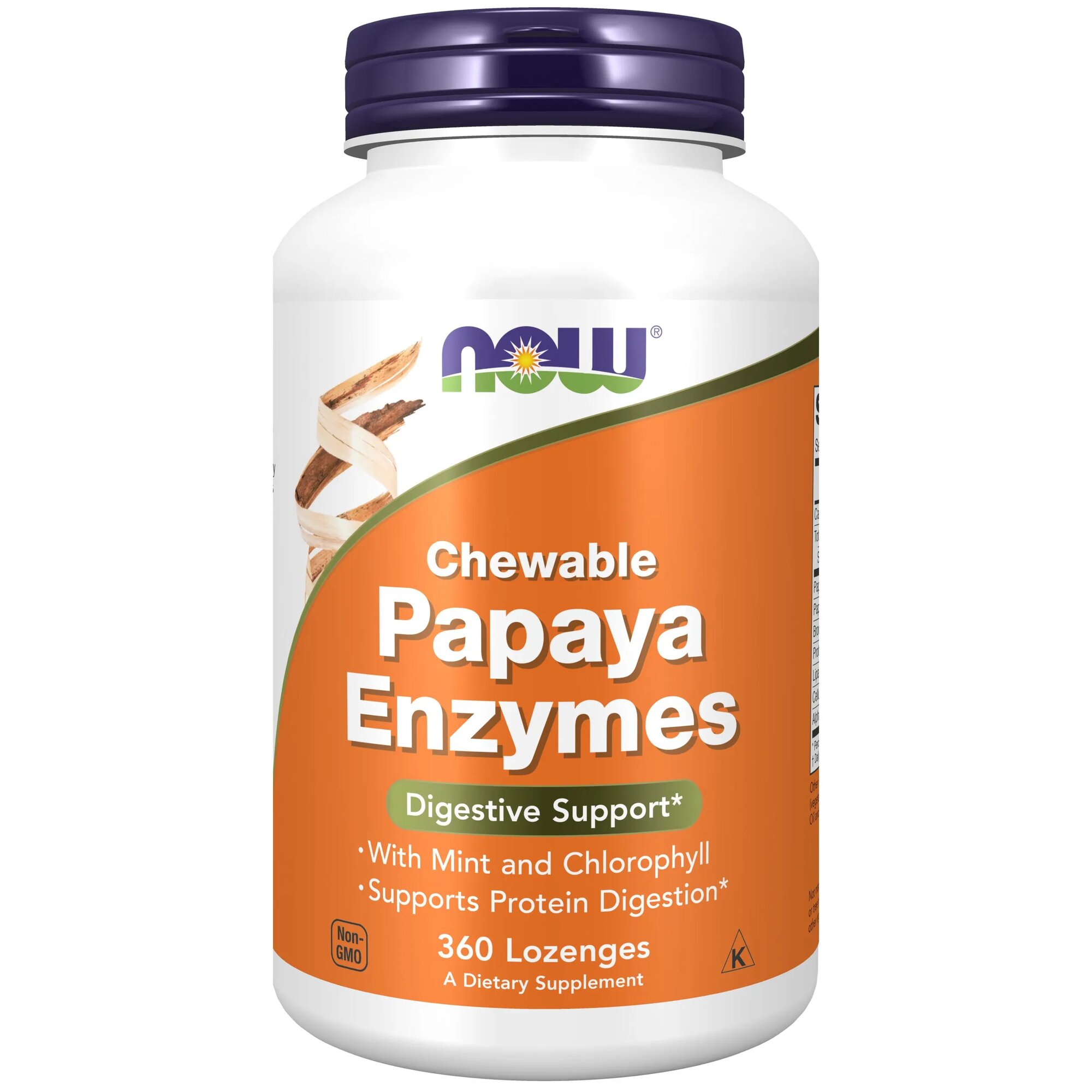 NOW Papaya Enzyme, Ферменты папайи для пищеварения для взрослых и детей 4+, 360 леденцов с мятой и хлорофиллом