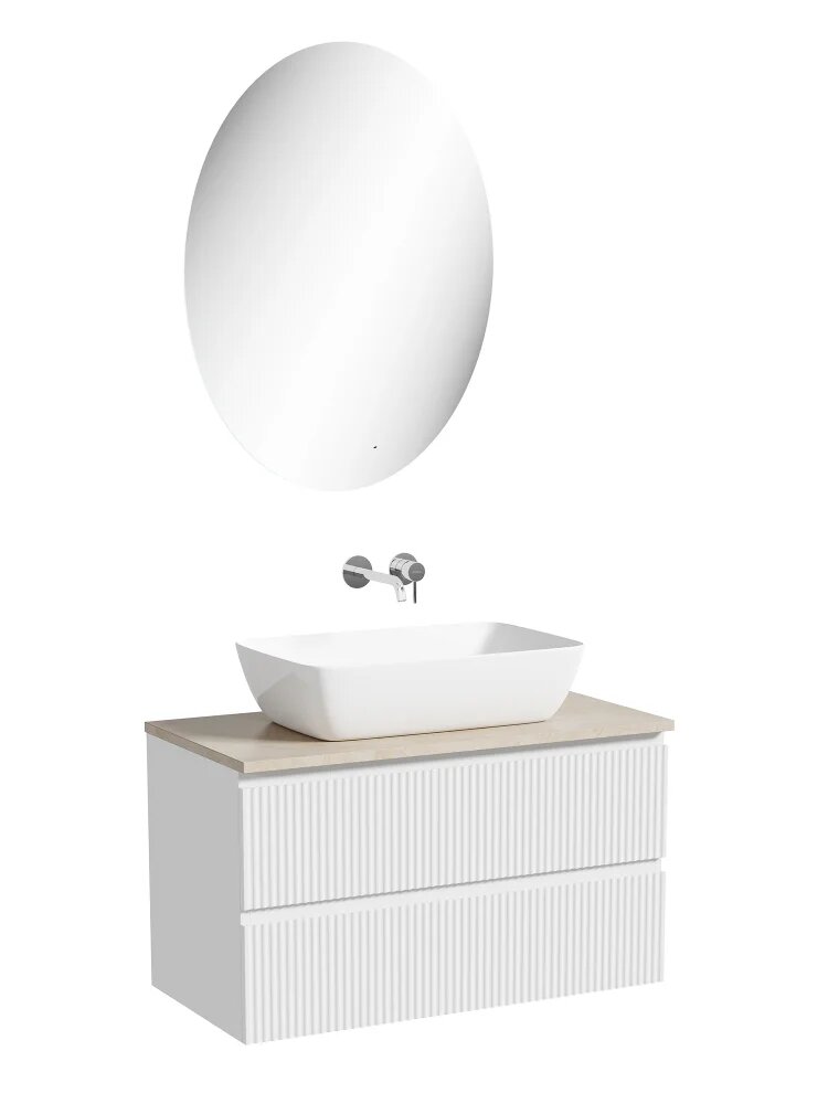 Мебель для ванной комнаты Sancos Сноб Р (Snob R) 90 белая (bianco), со столешницей TT90A2, раковина CN2003