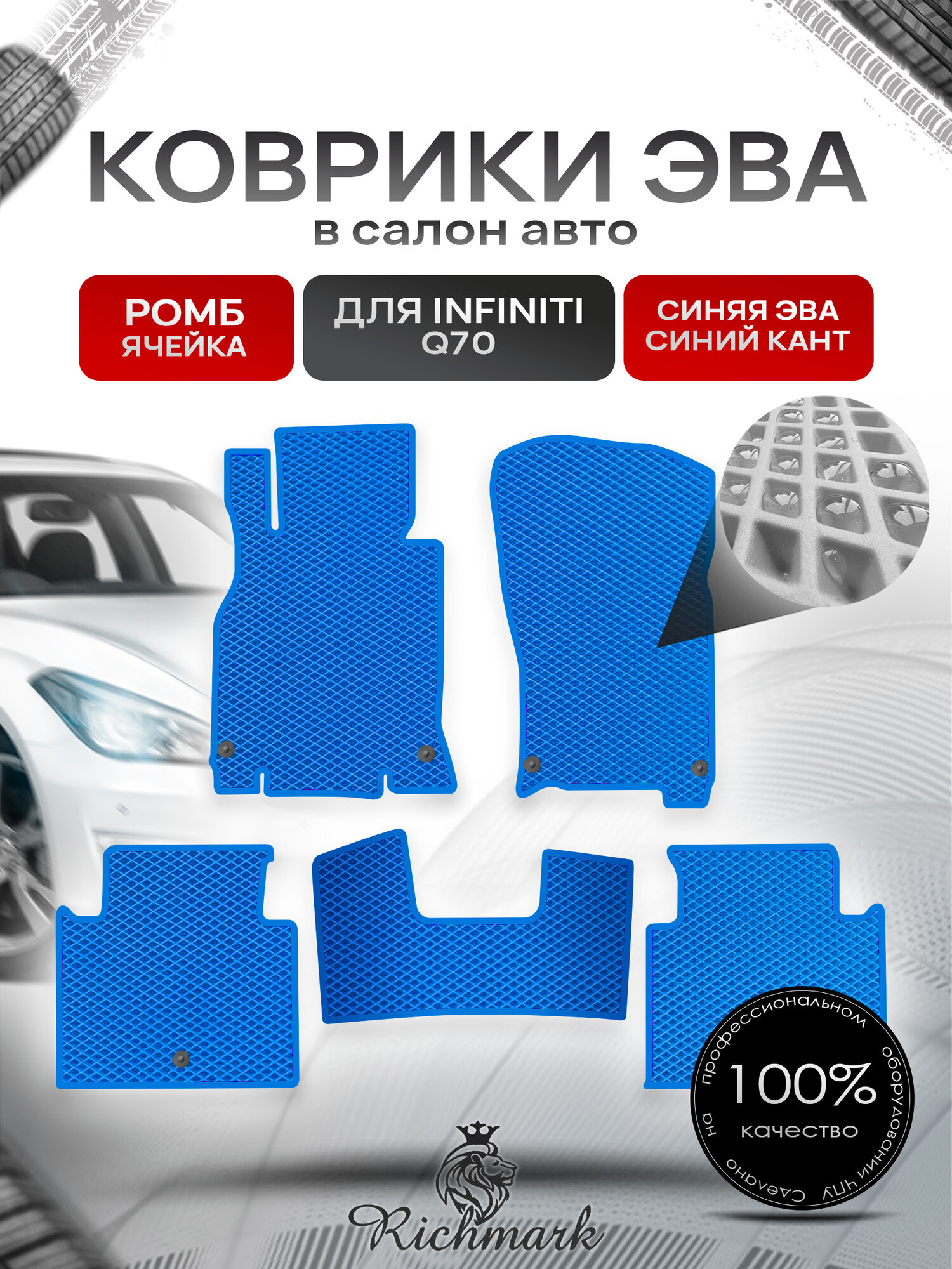 Коврики ЭВА ромб для автомобиля Infiniti Q70 2013-2019 / Инфинити Синий С Синим Кантом. Ричмарк