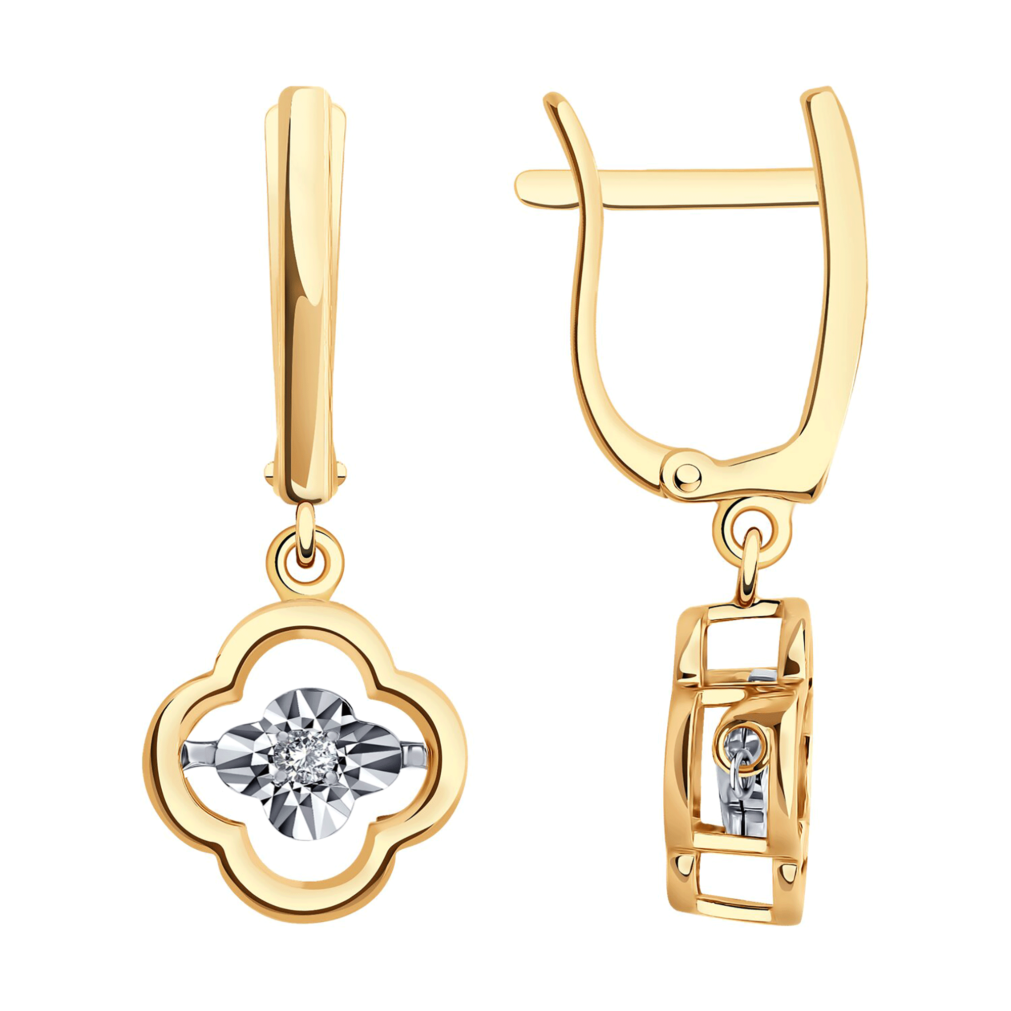 Серьги, красное золото, 585 проба, бриллиант