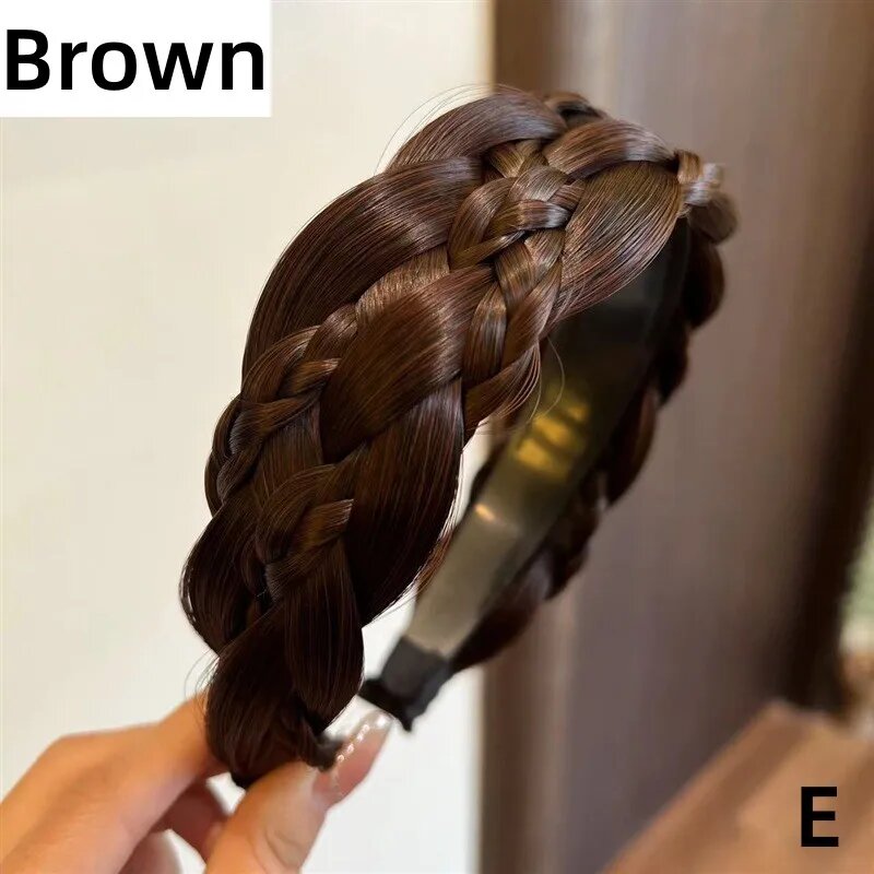Коричневый парик-ободок с косичками, Color: E Brown