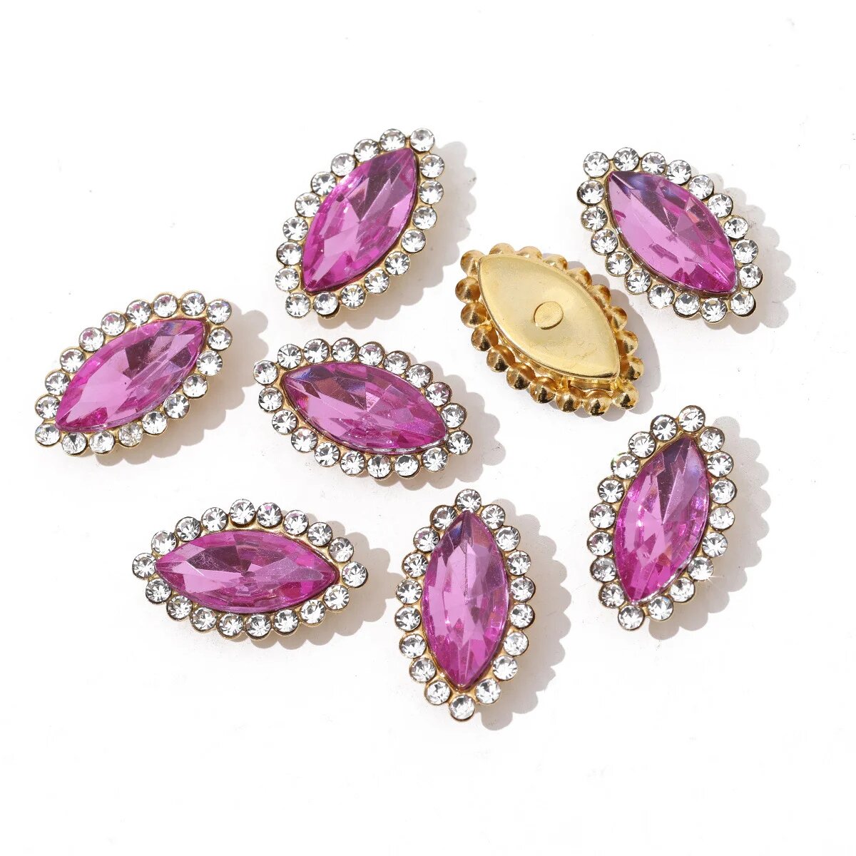Стразы-крабики 7x15 мм и 5x10 мм 100pcs, Фиолетовый, 7x15mm, Rose