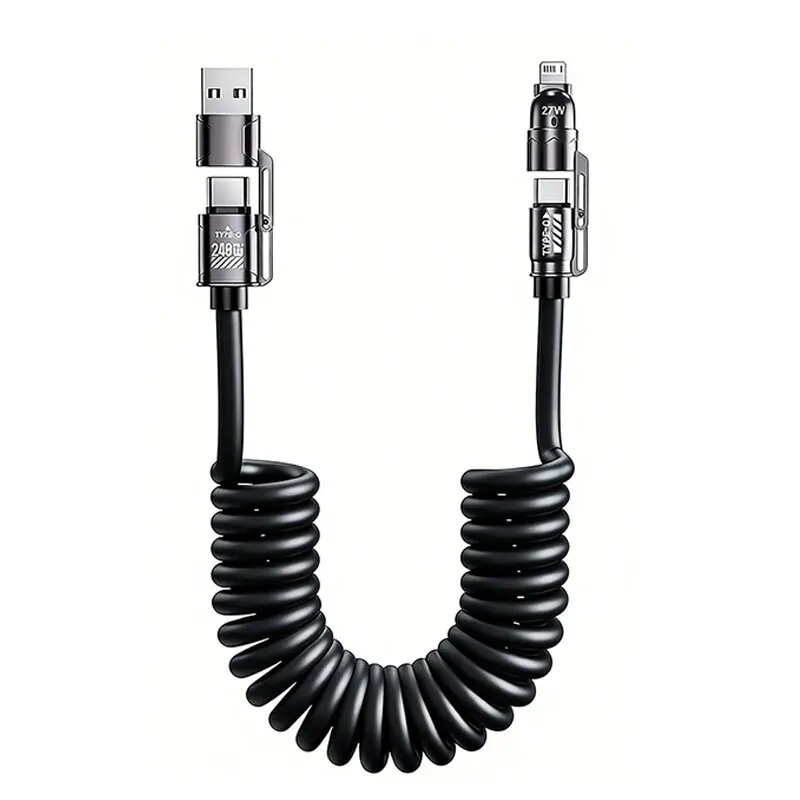Кабель для передачи данных 240W 4-в-1 USB Type-C черный золотой Черный, черный