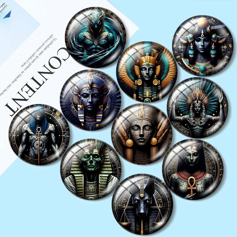 Египетские боги и богини стеклянные кабошоны 10 шт. 20 мм, 10pcs-BG7002-mixed