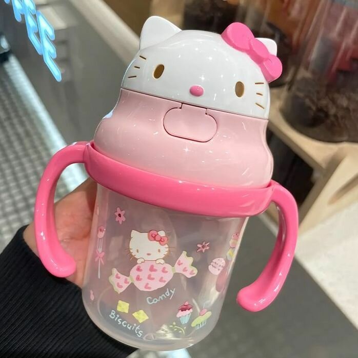 Кружка Hello Kitty с трубочкой розовая детский стаканчик милый дизайн