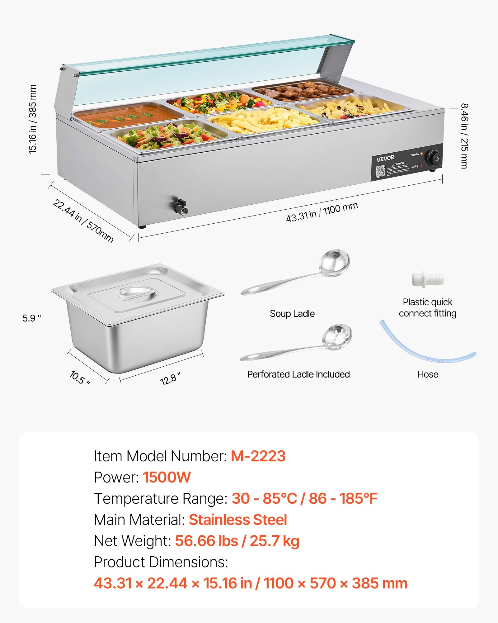 Теплосушитель для пищи SucceBuy Commercial Food Warmer электрический из нержавеющей стали с паровым нагревом, с стеклянной крышкой, настольный буфет Bain Marie с супом
