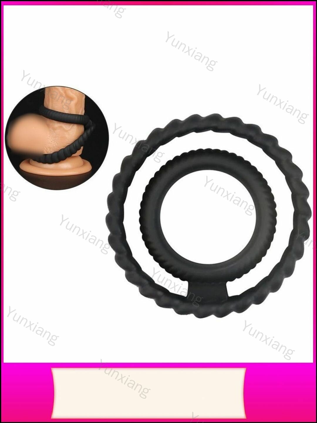 Двойное эластичное силиконое эрекционное кольцо для пениса и мошонки "BLACK SILICONE COCK RING AND BALL STRAP" 4.5см