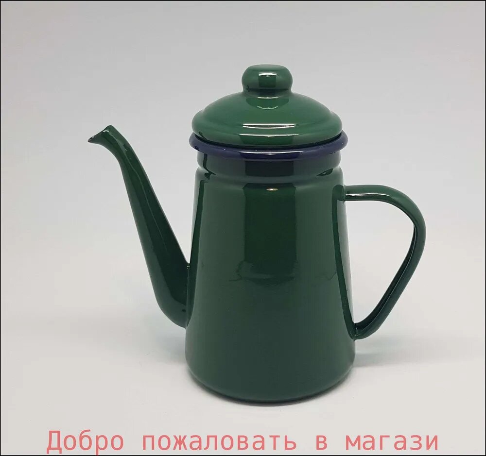 Чайник заварочный, 1100 мл, Темно-синий, темно-зеленый, с крышкой, эмалированный