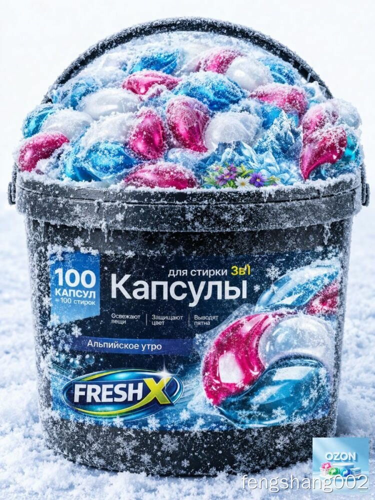 Капсулы для стирки белья FRESH X, 3в1, Альпийское Утро, 100 штук, с кондиционером
