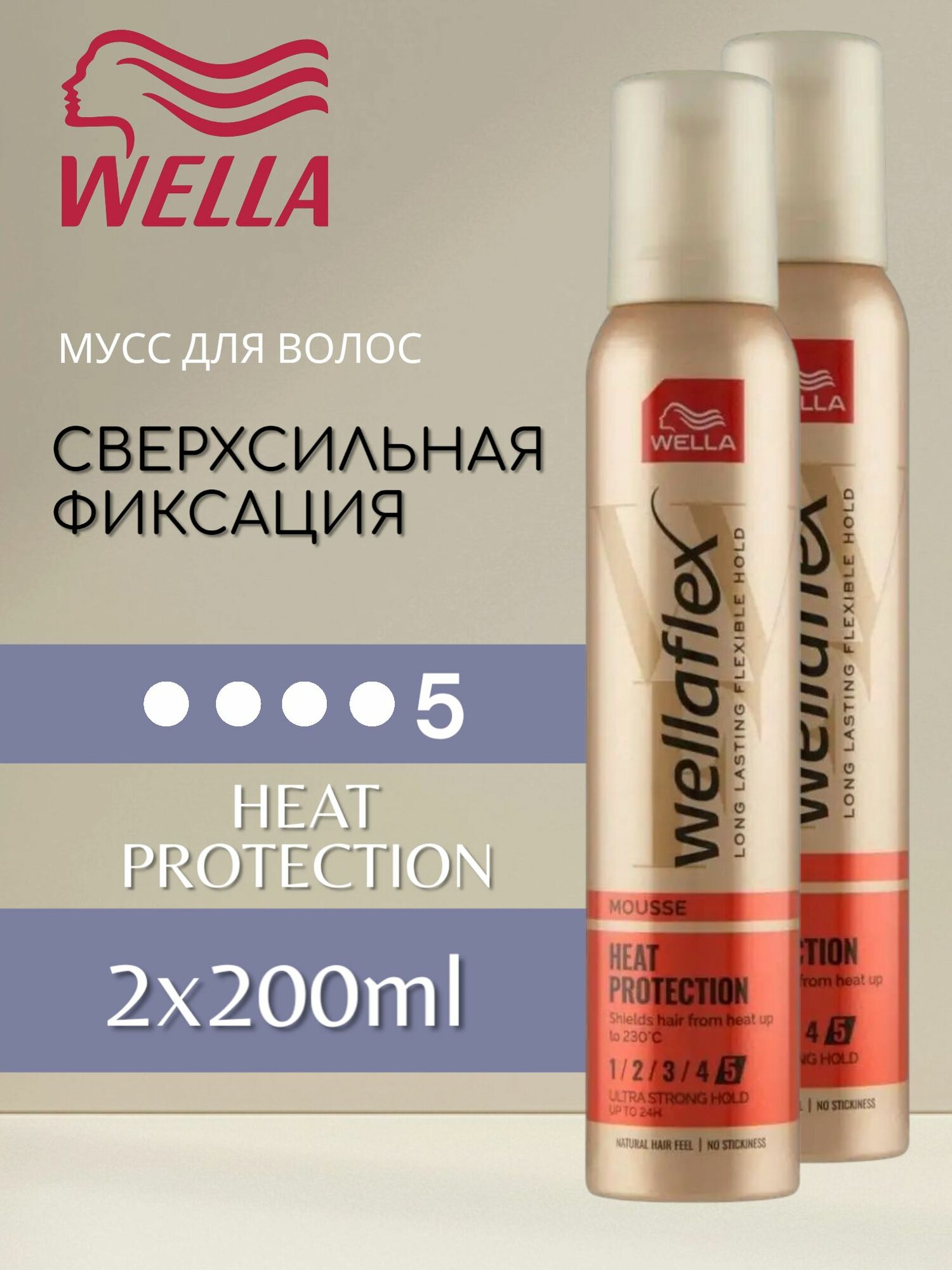 WELLA мусс для волос Wellaflex Head Protection / 2x200 мл