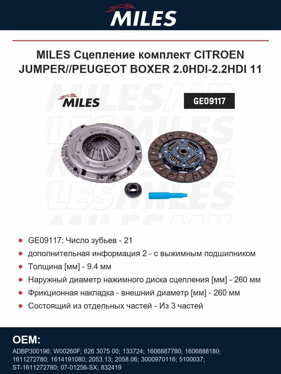 MILES Сцепление комплект CITROEN JUMPER//PEUGEOT BOXER 2.0HDI-2.2HDI 11