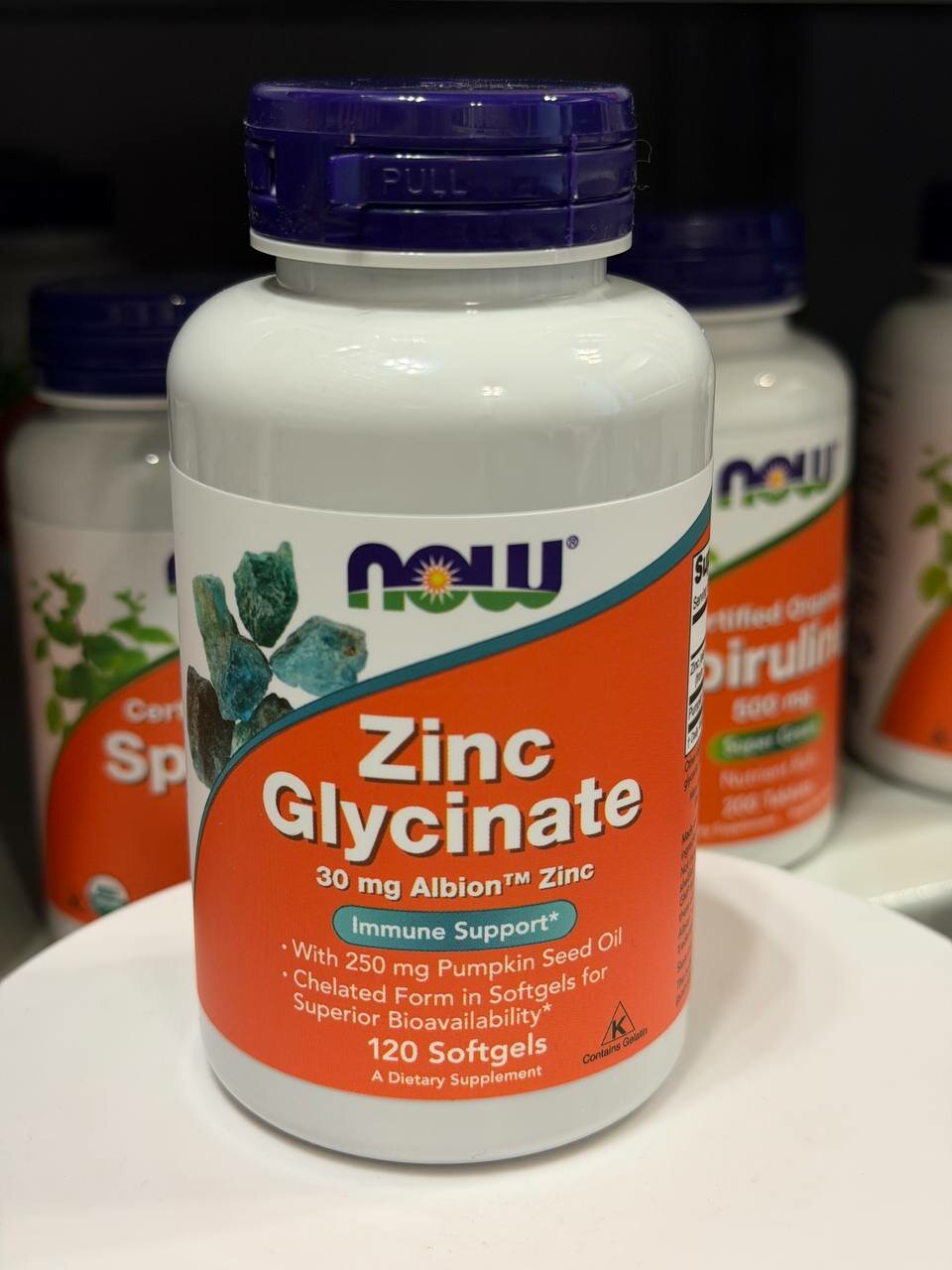 NOW Zinc Glycinate - Глицинат цинка для нервной системы, памяти 120 гелевых капсул