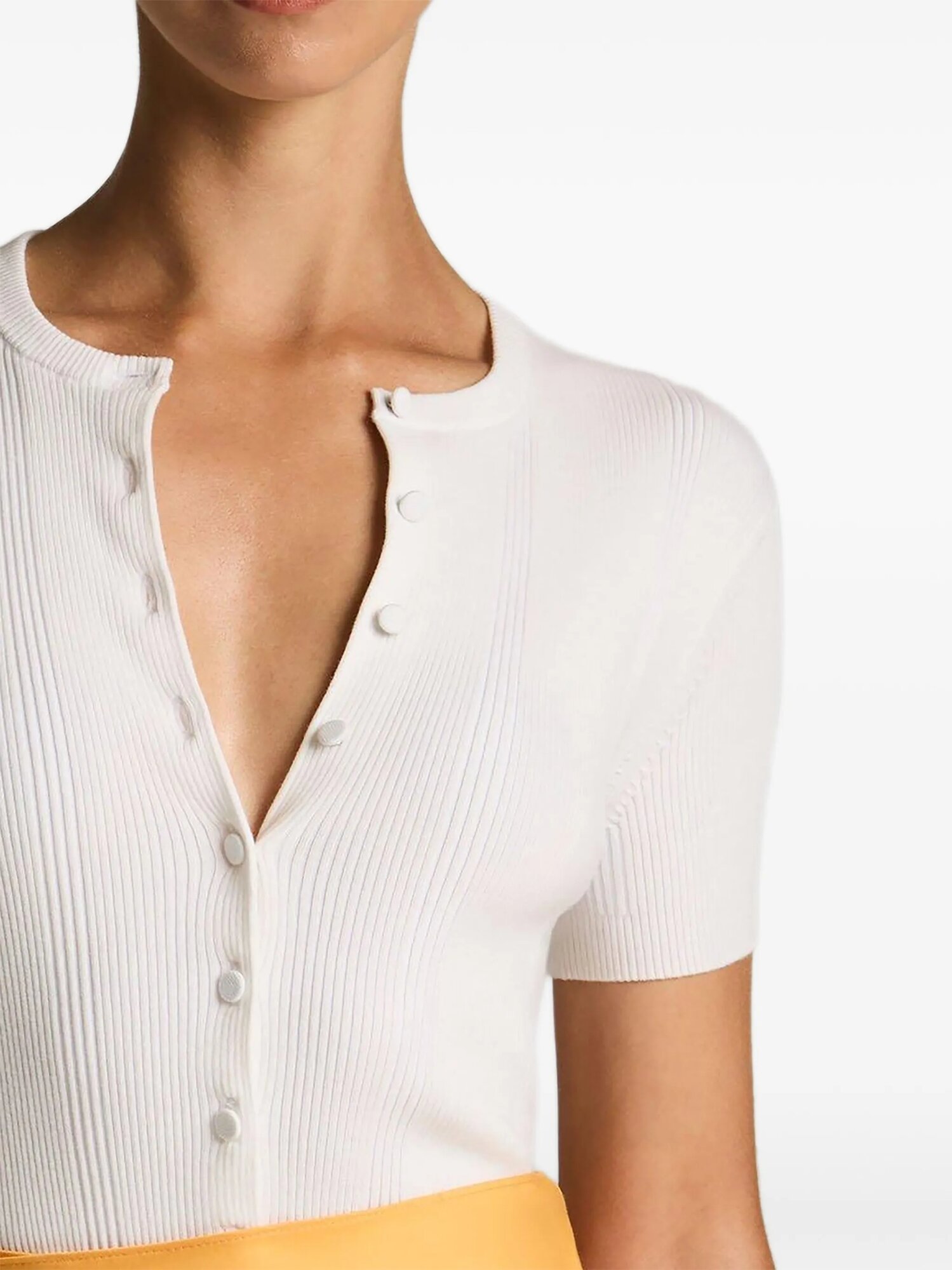 Кардиган VINCE Ribbed-knit button-front cardigan, размер 8-10, бежевый/белый — фото 1