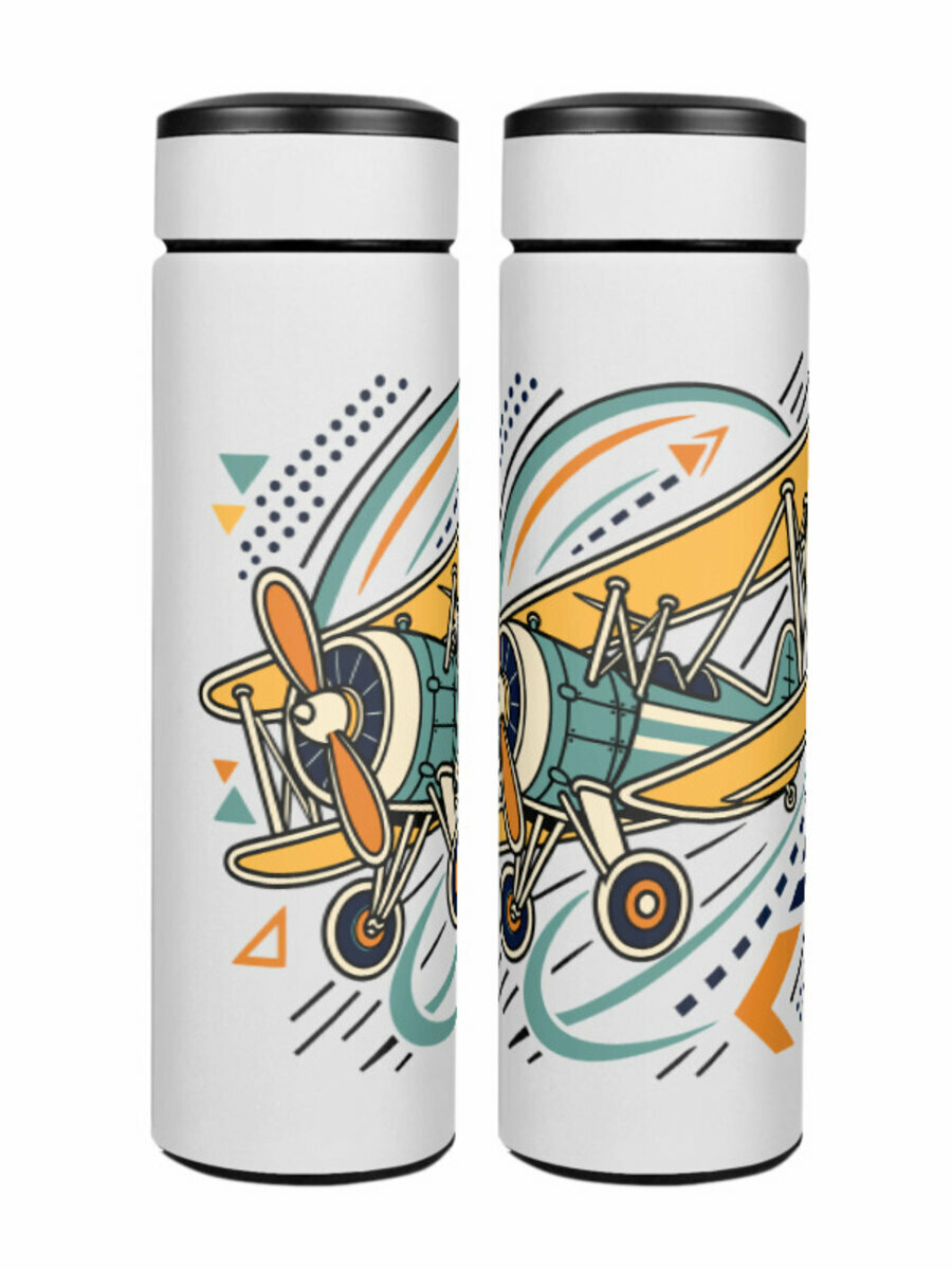 Термос «Самолет. Подарок летчику, авиатору, пилоту. Полет» (белый)