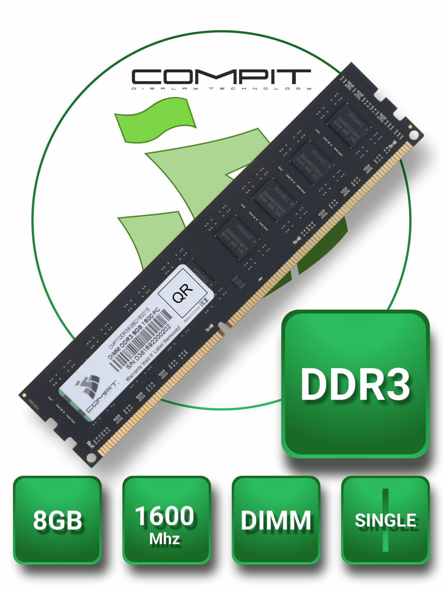 Compit Оперативная память DDR3, 1600 МГц, 1 x 8 ГБ (CMPTDDR38GBD160015)