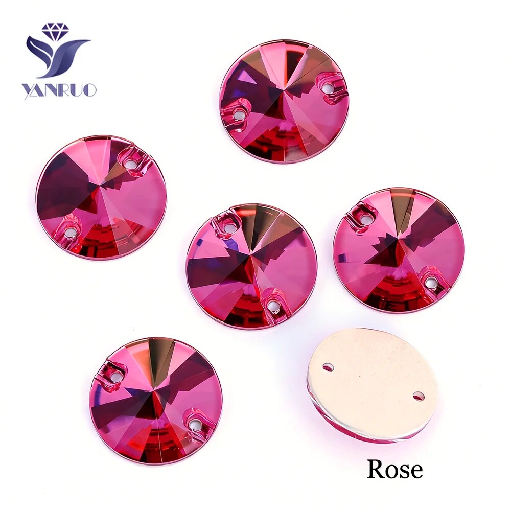 Стразы YANRUO 3200 Rivoli круглые стеклянные 8-20мм Фиолетовый, 16mm 16Pcs, Rose