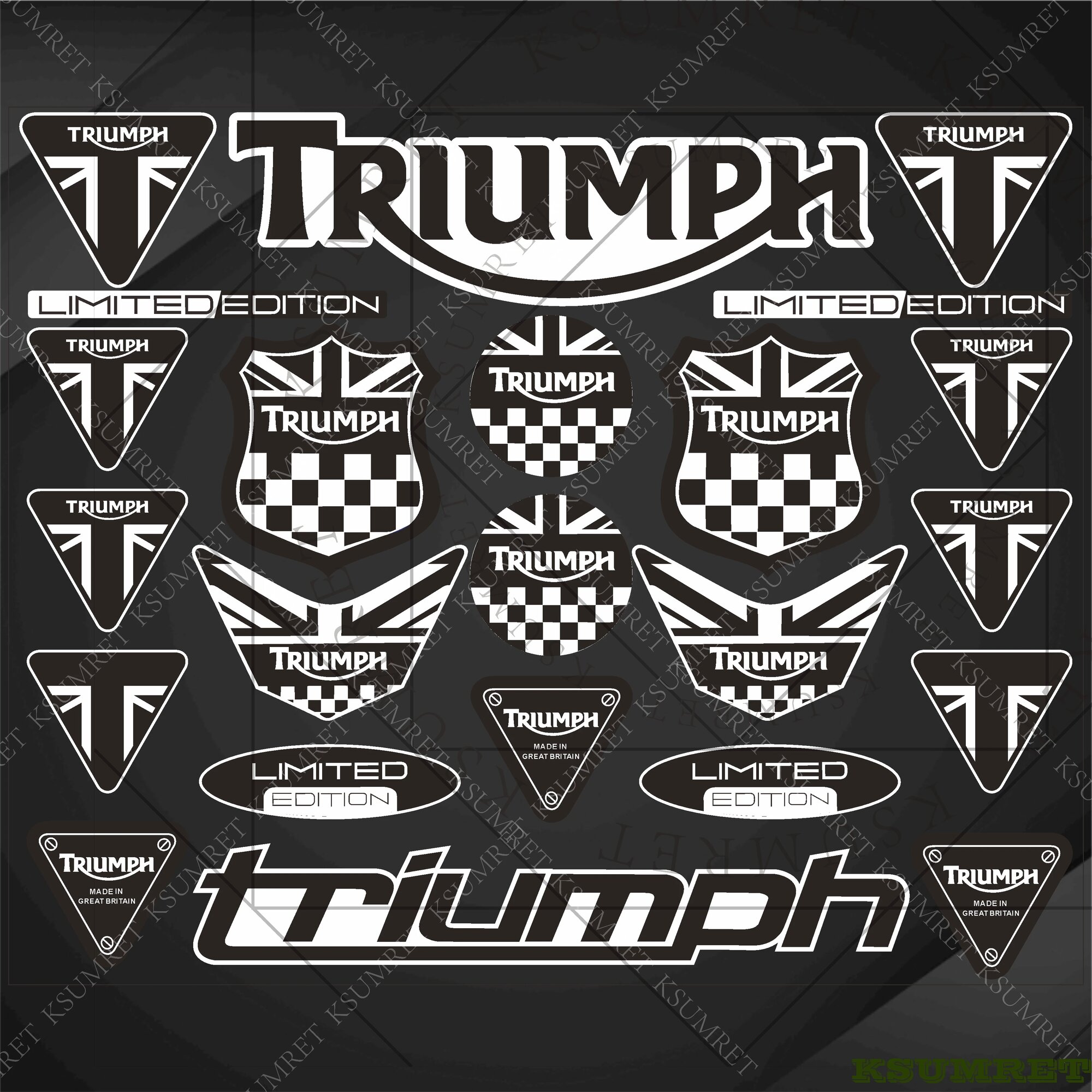 Наклейки для мотоциклов Triumph: светоотражающие аксессуары, наклейки на бак, наклейки Черный, Black