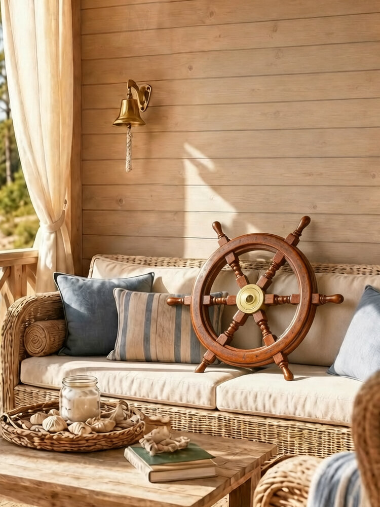Корабельный штурвал Nautical, декоративный, деревянный, коричневый диаметр 61/42 см — фото 1