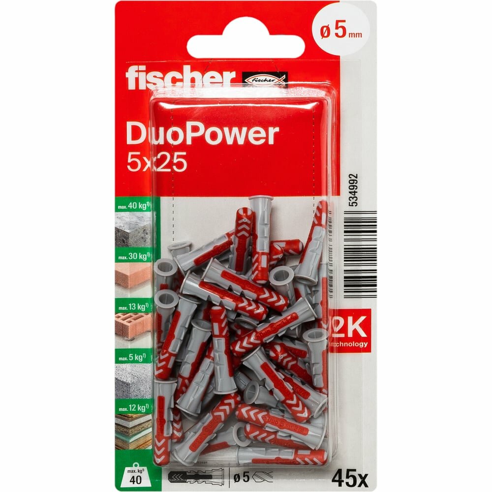 Дюбель Fischer DUOPOWER (45 шт.) 5X25 534992