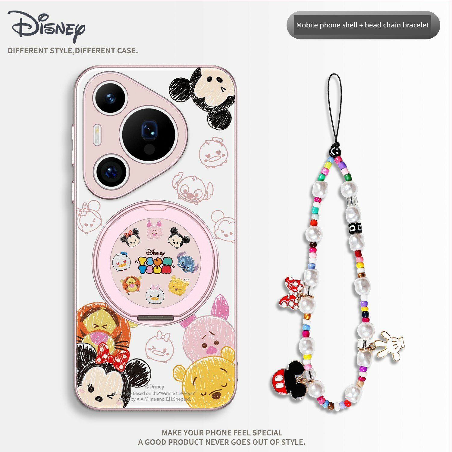 Чехол с ротационным вращением и магнитом MagSafe для Huawei Pura 70 Pro, Disney Mickey Roundie Pink Circle, с ключом
