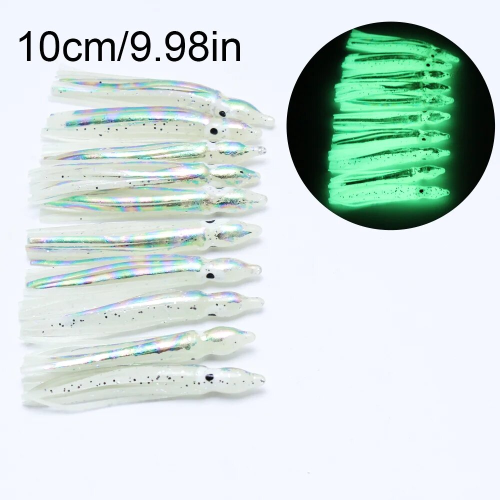 Приманки кальмары светящиеся, 10 шт, 10см, White Golden, Green