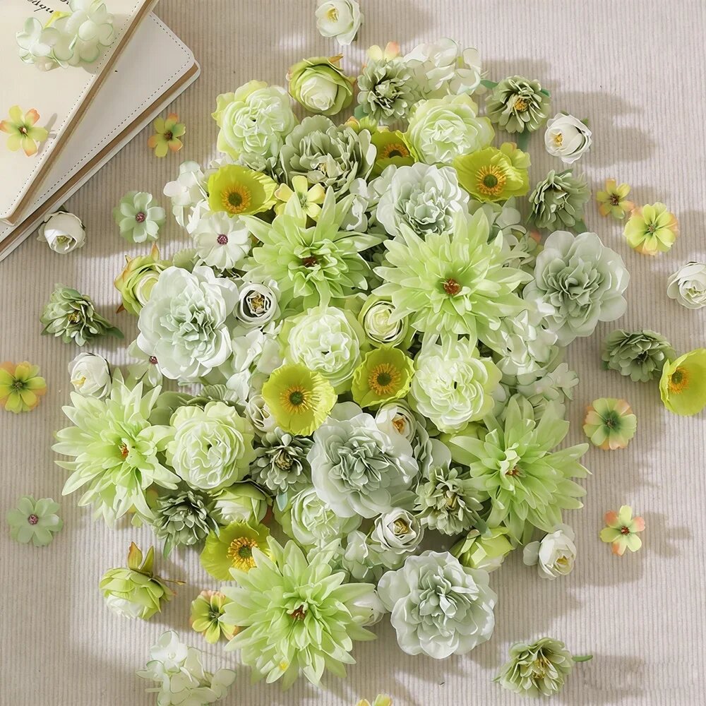 Искусственные розы из шелка (15/50 шт.) для декора Зеленый, 15Pcs, Зеленый, Green