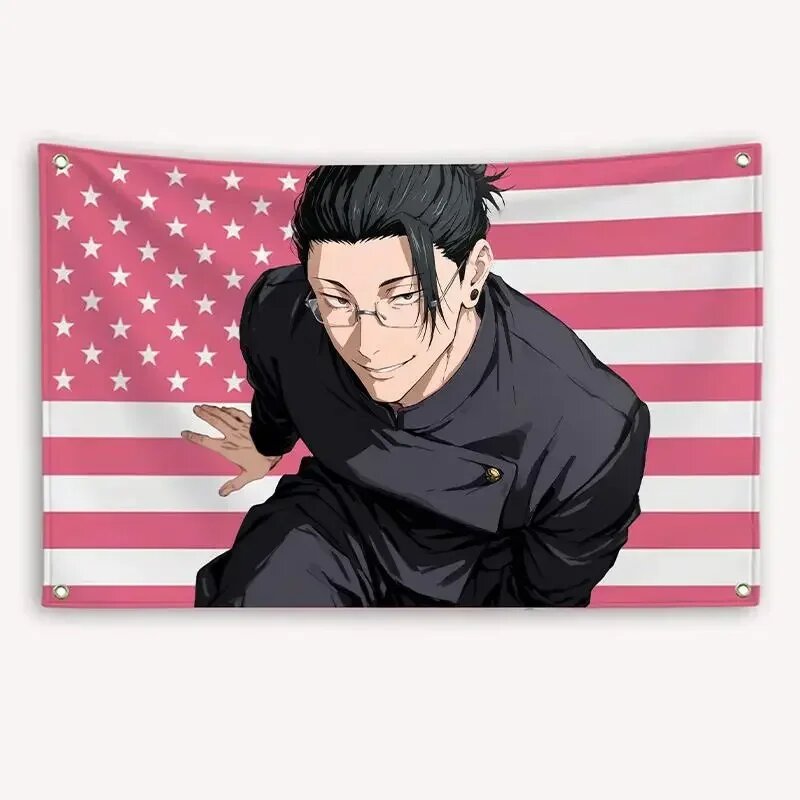 Гобелен VIKAMA Jujutsu Kaisen Geto Suguru, аниме-гобелен с розовым флагом США, эстетичный настенный декор для спальни