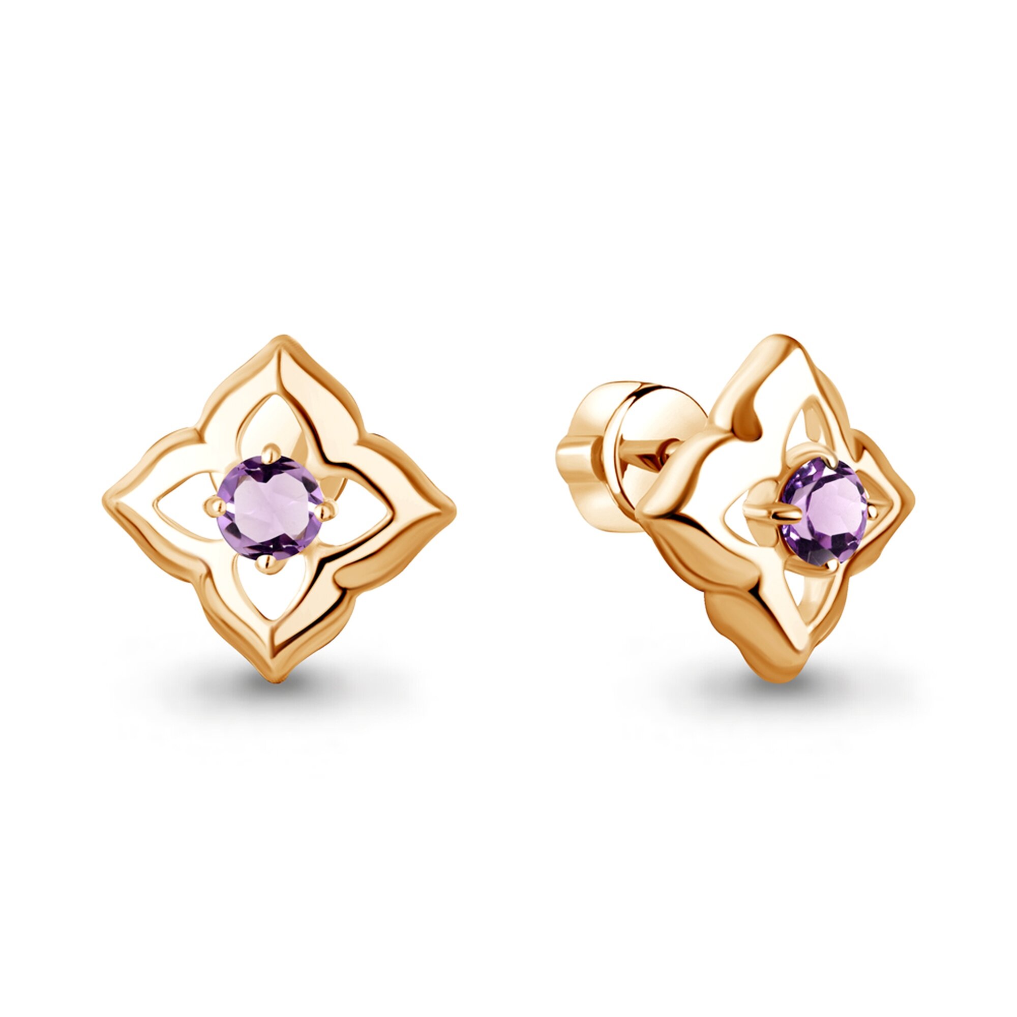 Серьги, серебро, 925 проба, золочение, аметист
