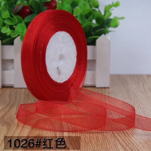 Лента органза мerylover 12 мм 45 м Красный, Red, 12mm organza
