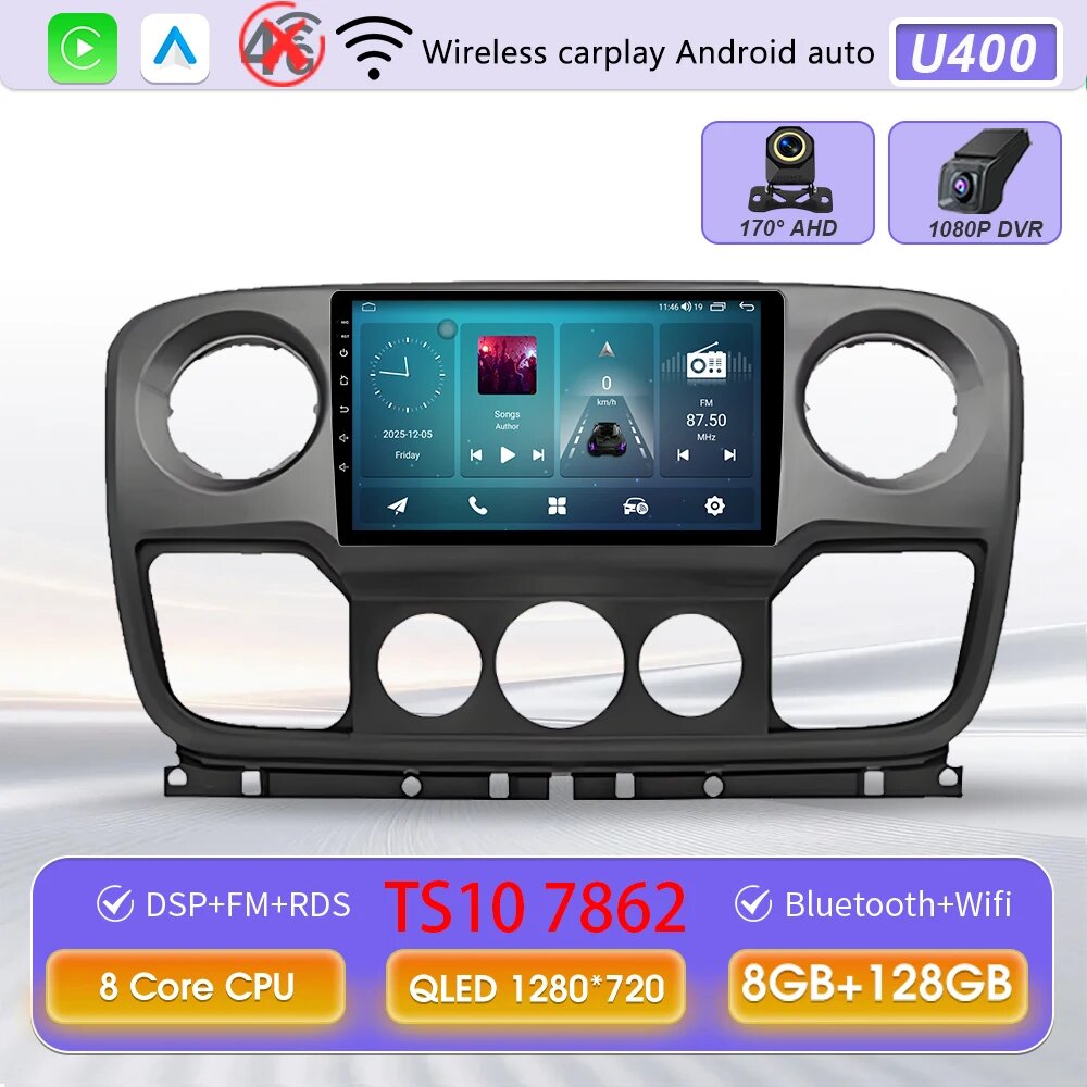 Автомагнитола Android 16 для Nissan NV400, Opel Movano, Renault Master III 3 8-128G-DVR-WIFI