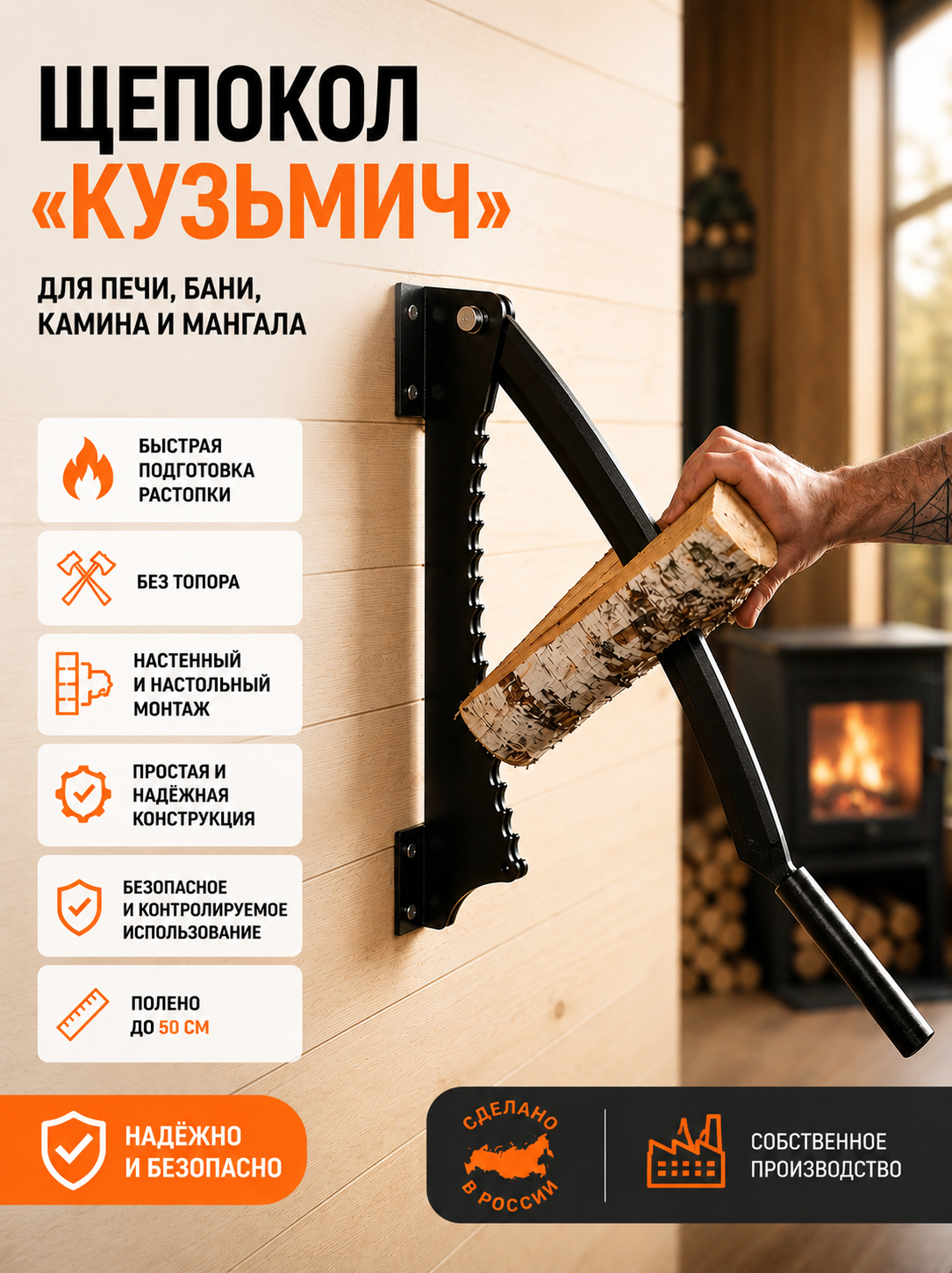 Щепокол "Кузьмич", ручная конструкция, комбинированное рабочее положение