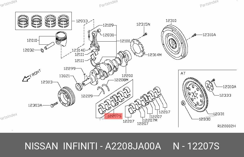 Вкладыш коренной, NISSAN A2208JA00A