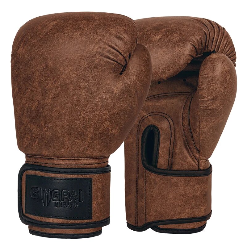 Боксерские перчатки GINGPAI винтажного стиля 6-12 унций 12oz, FG brown
