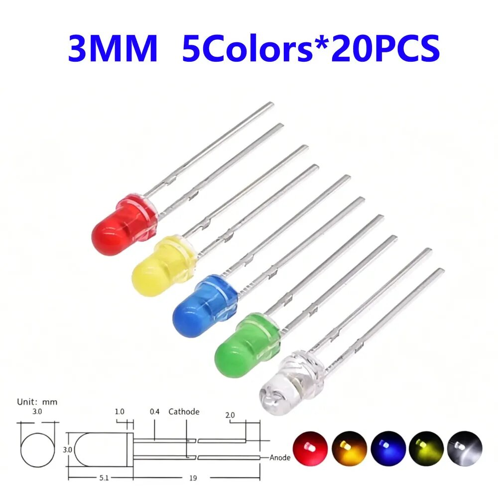 Набор светодиодов 2x5x7 мм 5 цветов (100 шт.) 3MM 5kindsx20pcs