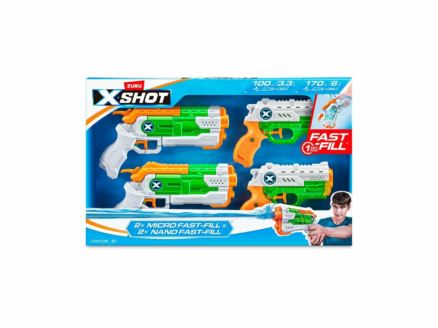 Водный пистолет, 4 бластера X-Shot Water FAST FILL