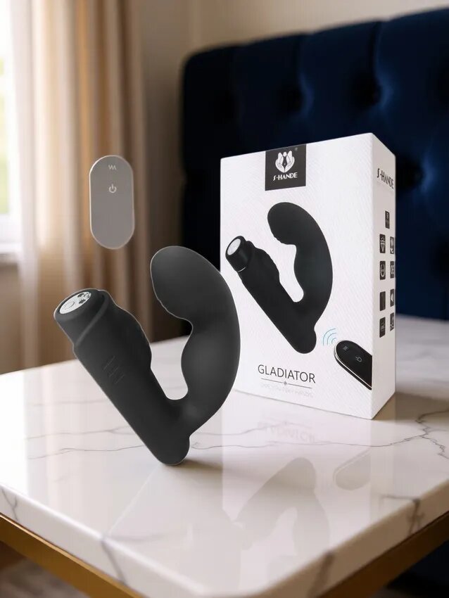 Вибромассажер S-Hande Gladiator, 10 см, для стимуляции простаты, с пультом, черный