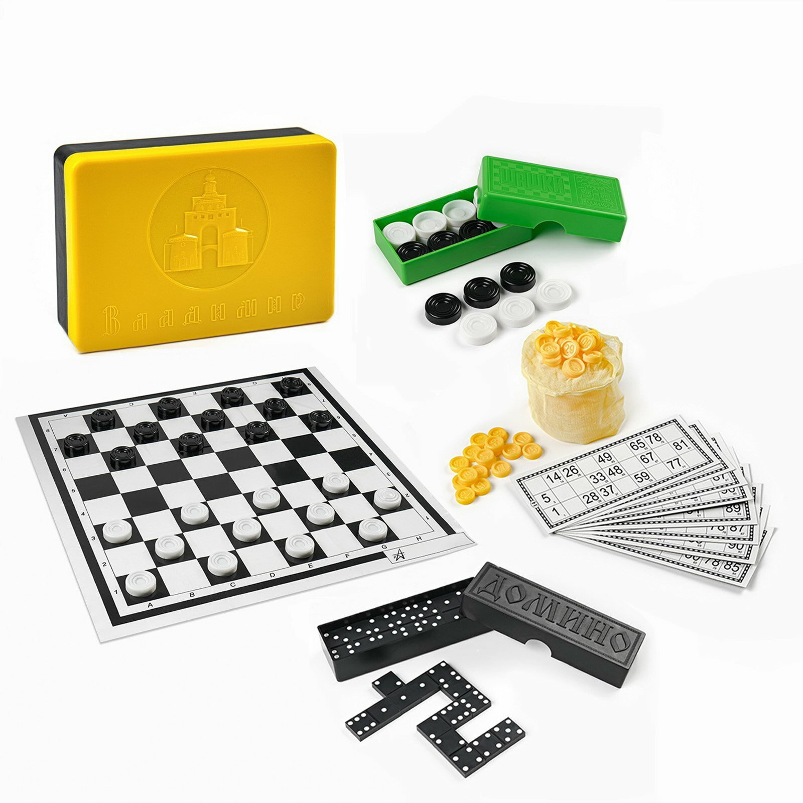 Игровой набор 3 в 1 "Владимирские игры": лото, шашки, домино