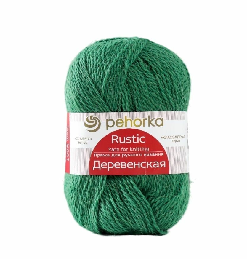 Пряжа Пехорка Деревенская 600 (10 мотков по 100г/250м) малахит