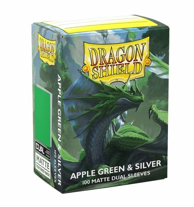 Протекторы для карт стандартного размера Dragon Shield - Matte Dual Apple Green & Silver (100шт. в упаковке)
