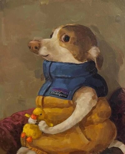 Постер "Щенок ест пиццу", печать на холсте Желтый, 10, 20x30cm No Frame