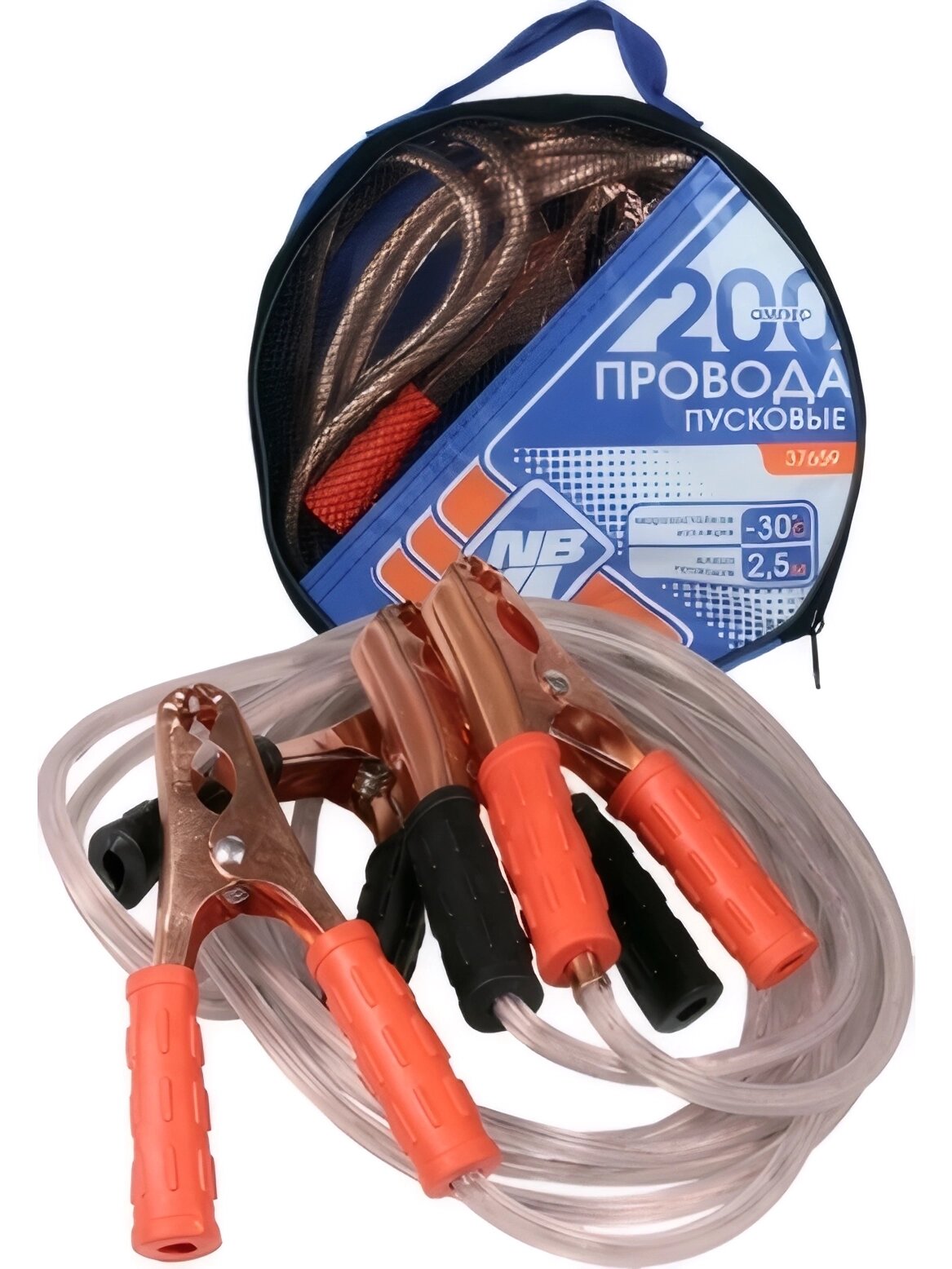 Провода пусковые Nova Bright 200А 2,5м с прозрачной изоляцией, в сумке 37659