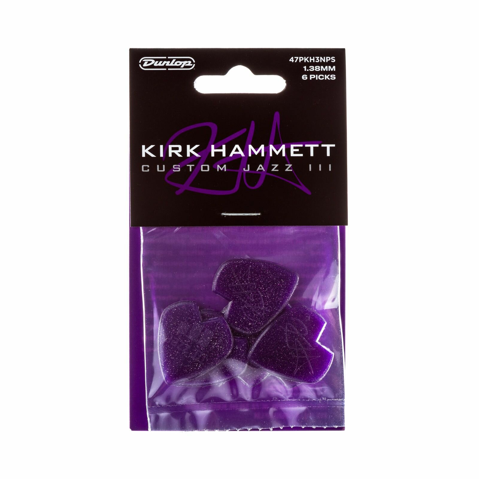 Медиаторы для гитары, Kirk Hammett Jazz III, 1.38мм, 6 штук, Dunlop 47PKH3NPS