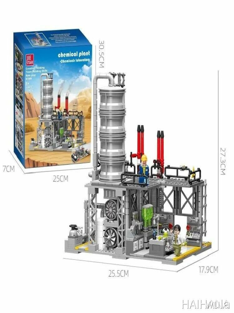 Конструктор химический завод JIE STAR 25.5x17.9x27.3 см, 30.5 см высотой, с фигурками, для детей 8+ лет