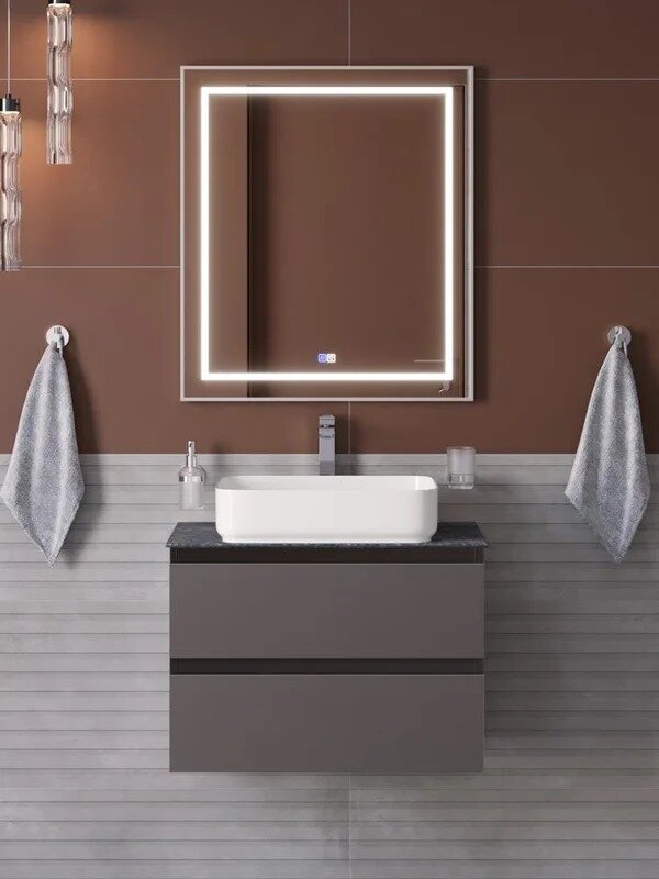 Мебель для ванной комнаты BelBagno Kraft 60 подвесная, матовая темно-серая, столешница kep-60-grn, раковина BB1304