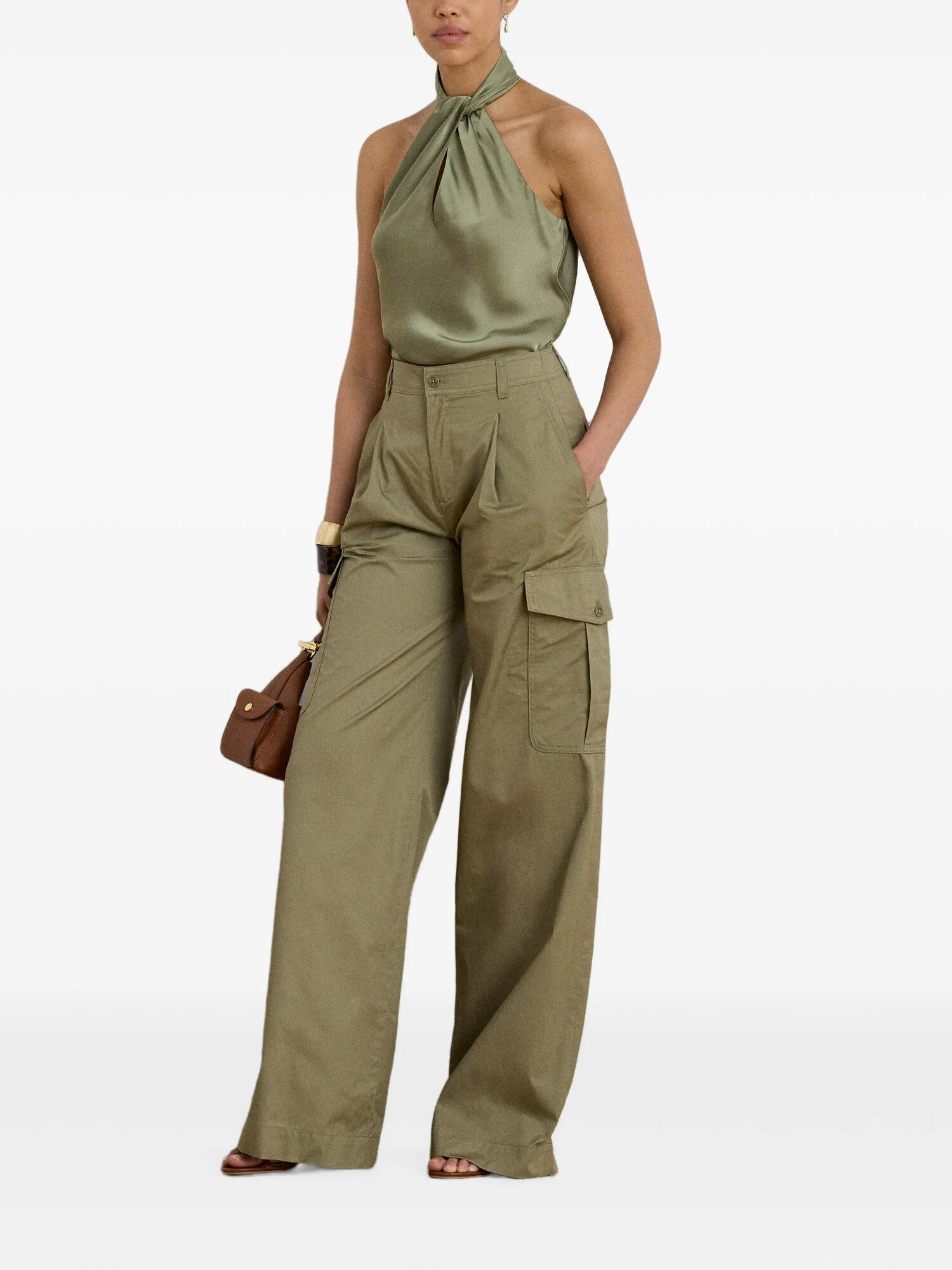 Брюки Lauren Ralph Lauren Pleated wide-leg cargo pants, размер 10, зеленый — фото 1