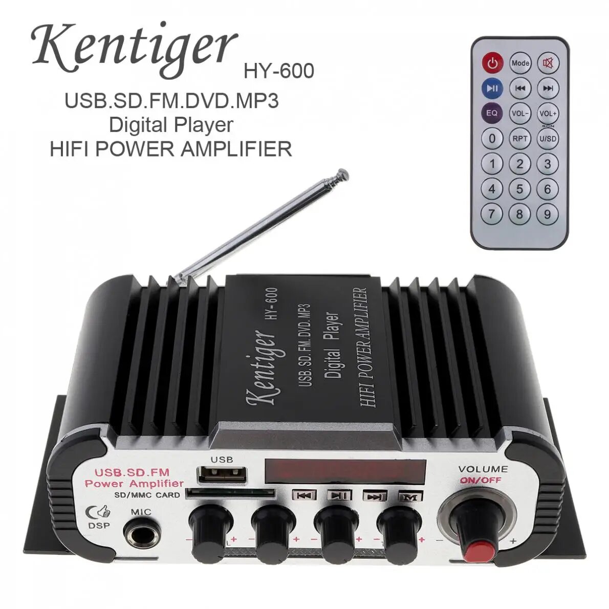 Автомобильный усилитель звука Kentiger HY-600 2CH HI-FI с FM-радио, USB, MP3-плеером и поддержкой U-дисков, SD/MMC-карт
