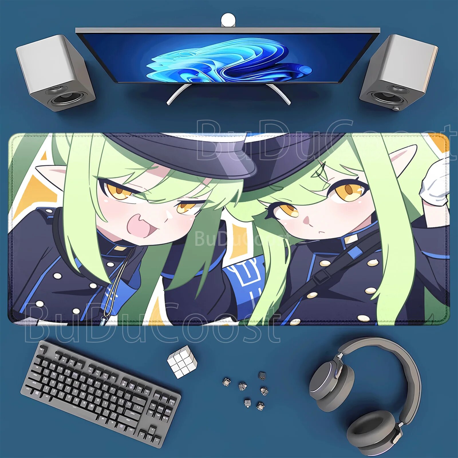 Коврик для мыши BuDuCoost Blue Archive Tachibana Nozomi Hikari Зеленый, 400x900x2mm, Blue Archive 5