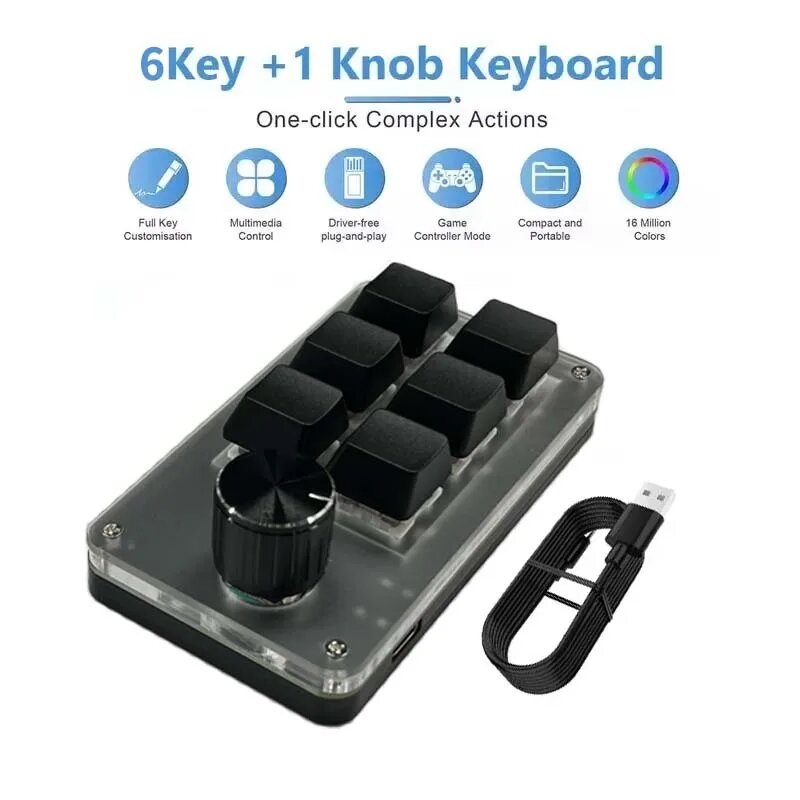 Мини-механическая Клавиатура На 3/6 Клавиш С USB, RGB-подсветкой, Черный, 6keys black
