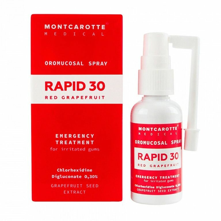RAPID 30 OROMUCOSAL SPRAY, Спрей для полости рта рапид 30 Красный Грейпфрут быстрого действия с Хлоргексидином 0,30 % и фруктовой кислотой из семян красного грейпфрута
