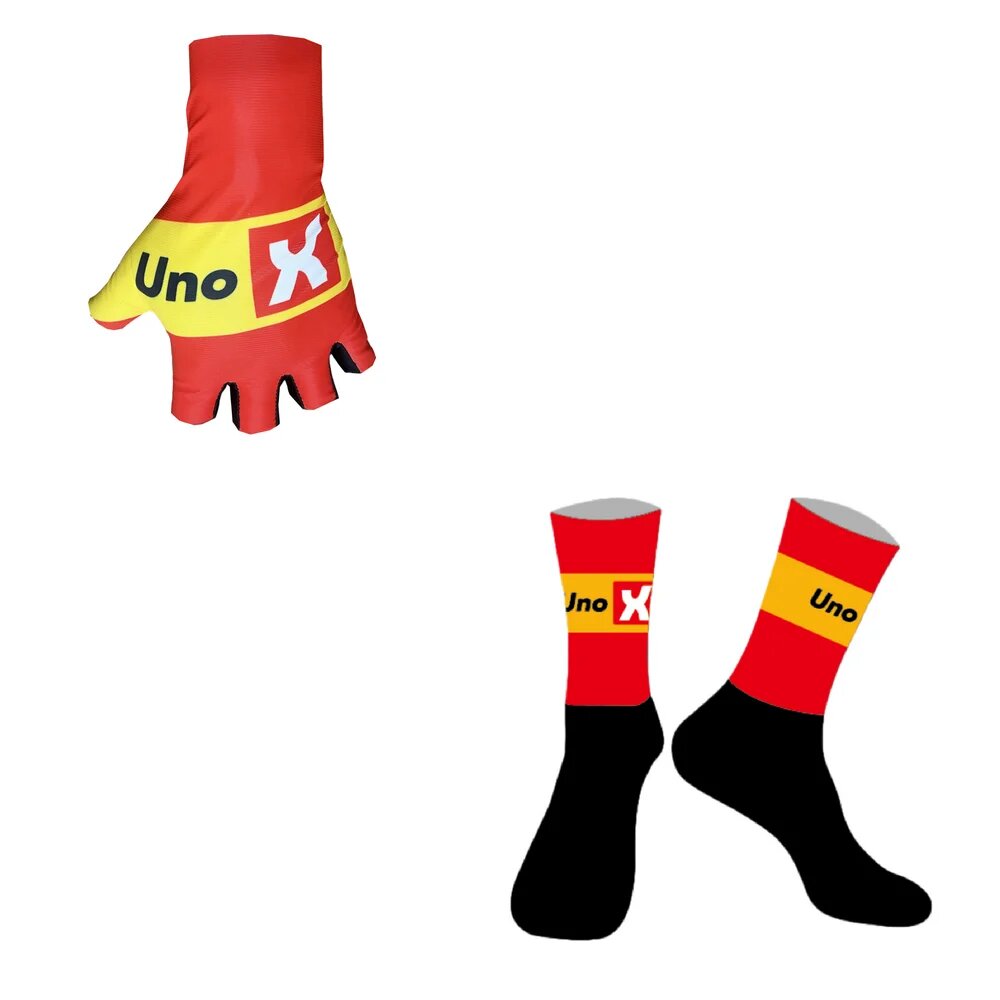 UNO X Team Half Finger Cycling Gloves + Cycling Socks L, GLOVES WITH SOCKS